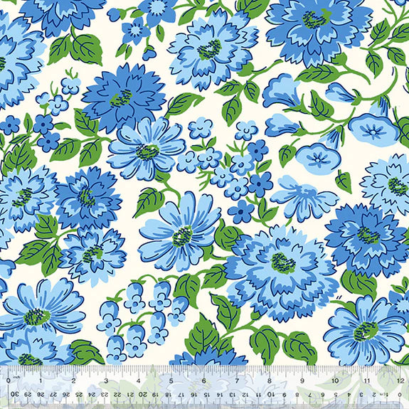 Cotton Fabric BLOOMING MEADOW 54788-3 Blue, MERRY-GO-ROUND Collection ...