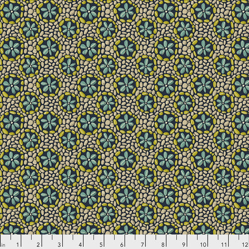 Fabric Stone Flowers - Navy by Odile Bailloeul from the Land Art Colle ...